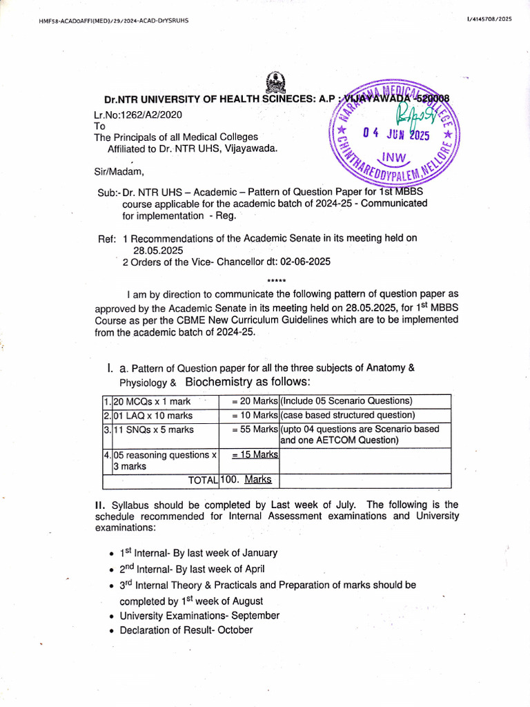 MBBS 1st Year Exam Pattern 2024-25 | PDF | Science Education | Health ...