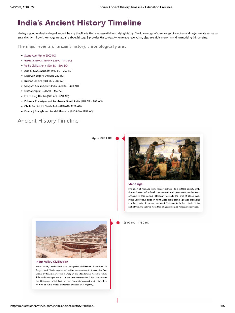 Indian Ancient History TImeline | PDF