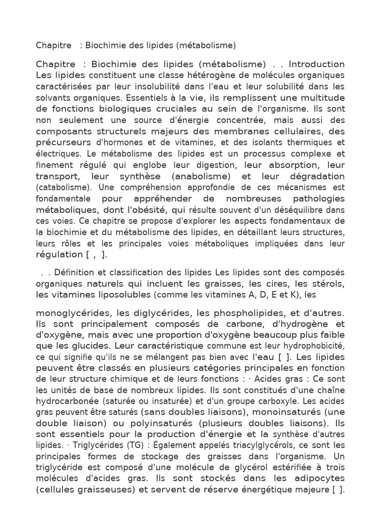 Métabolisme des lipides : clés biochimiques | PDF | Lipide | Obésité