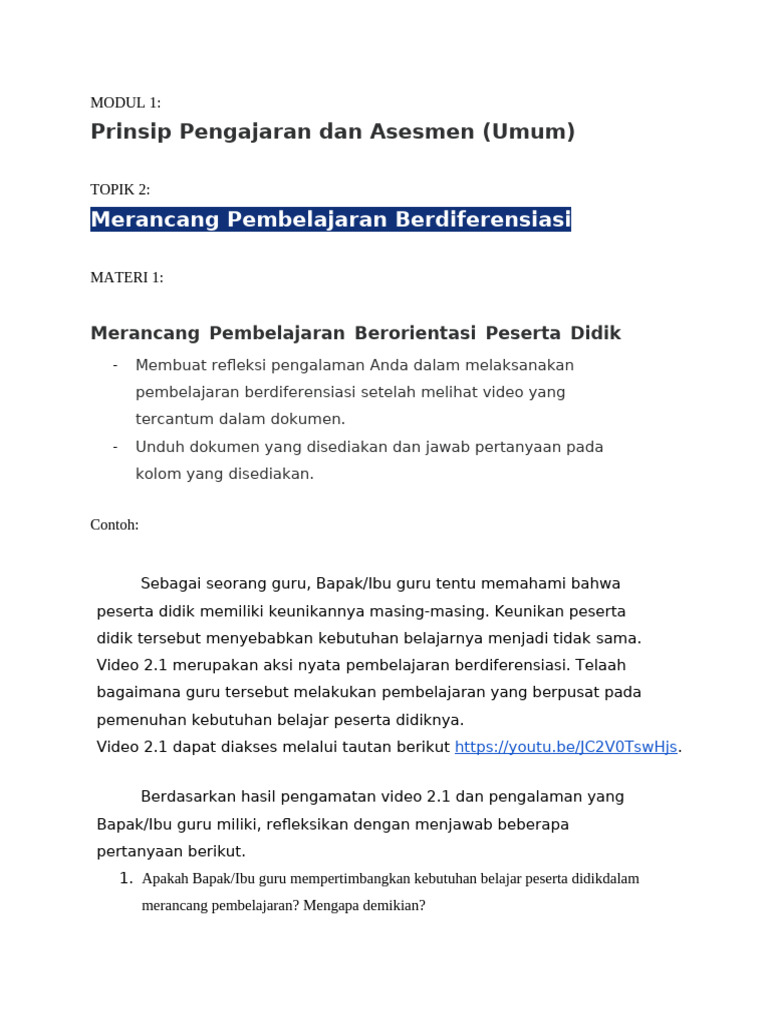 Modul 1 - Topik 2 - Prinsip Pengajaran Dan Asesmen Umum - Merancang Pembelajaran Berdiferensiasi ...