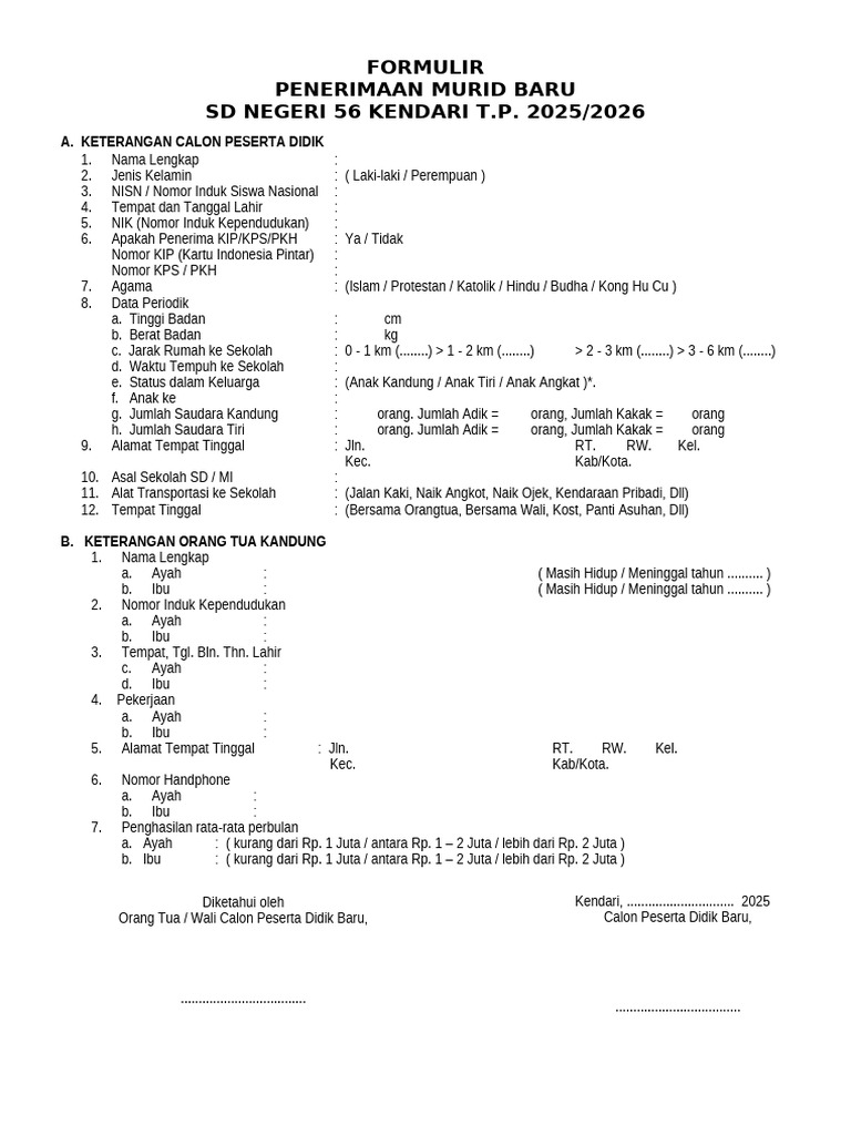 Formulir PPDB 2024 2025 | PDF