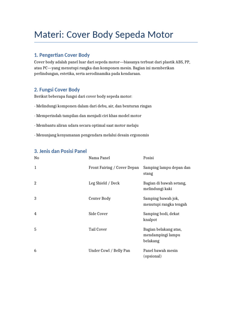 Fungsi dan Pemasangan Cover Body Motor | PDF