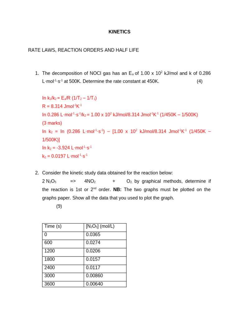 Tutorials Kinetics Practice Questions | PDF | Reaction Rate Constant | Chemical Reaction Engineering