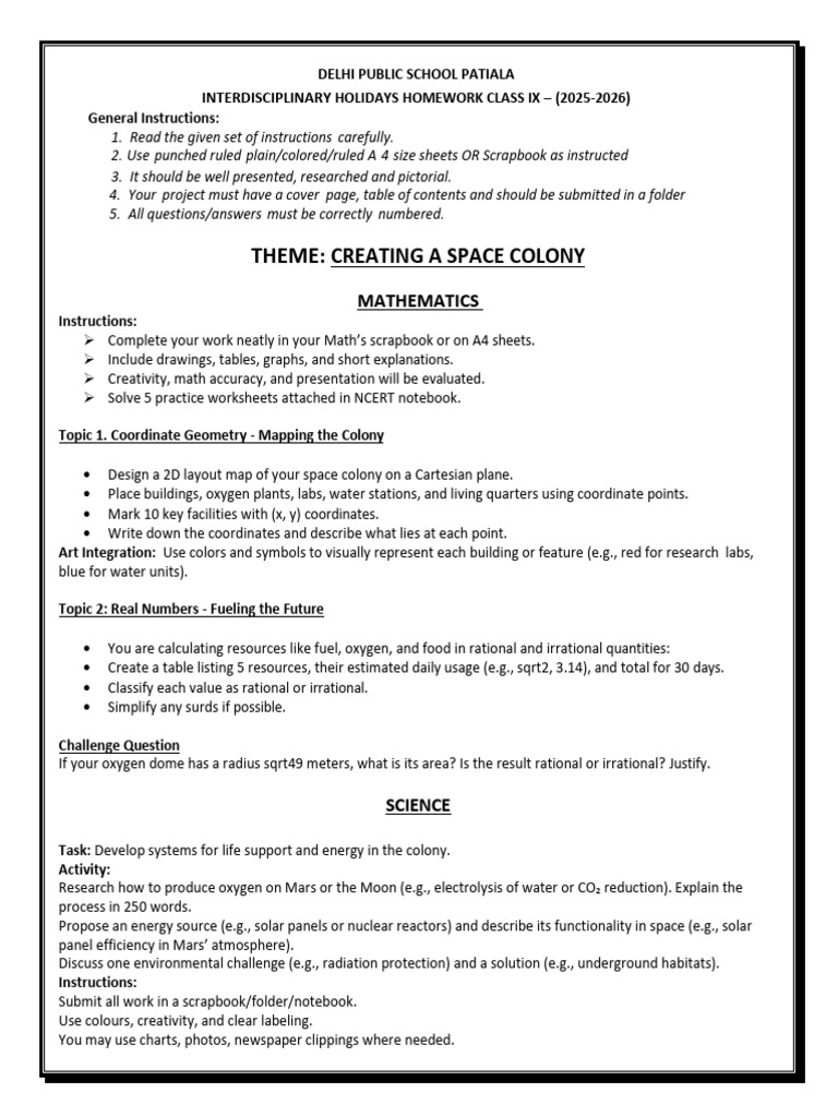 Class IX Space Colony Project Guide | PDF
