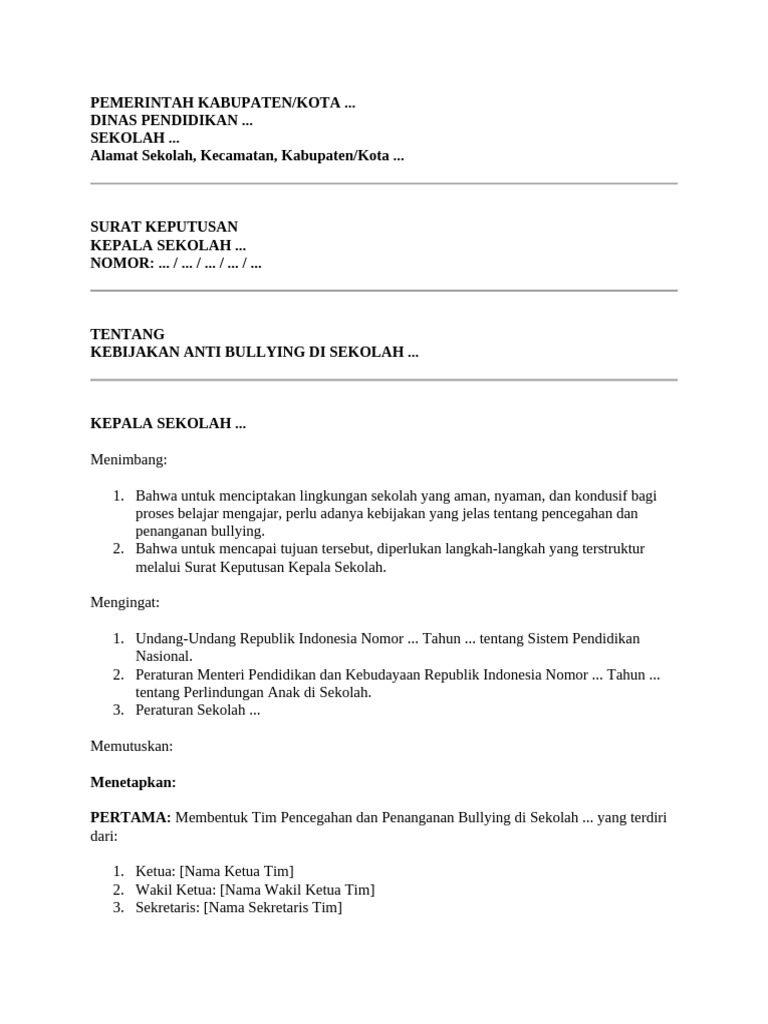 Contoh SK Anti Bulying | PDF