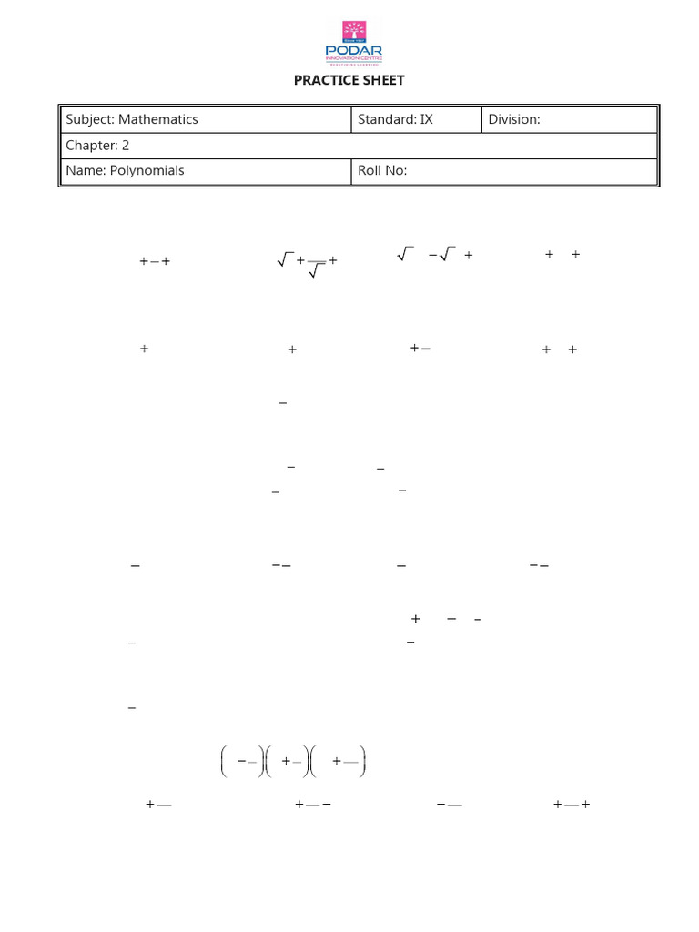 PS CB IX Math Polynomials | PDF | Polynomial | Factorization