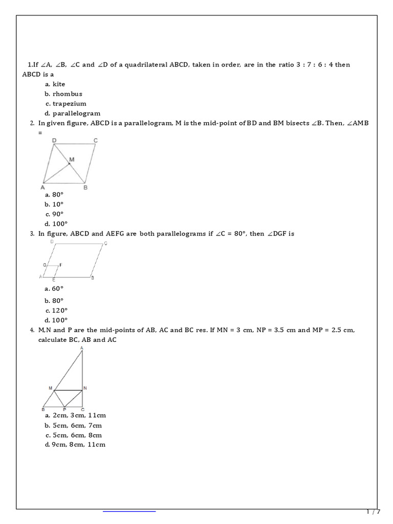 09 - Maths - Chapter 8 - Quadrilaterals HW | PDF | Euclidean Plane Geometry | Geometric Shapes