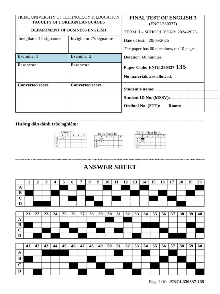 KEY Final Test English 3 - HK2 24-25 | PDF