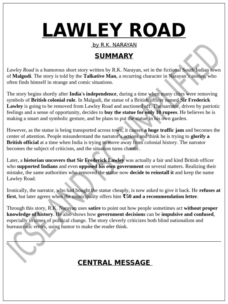 Lawley Road: A Satirical Tale of Change | PDF | Satire | Humour