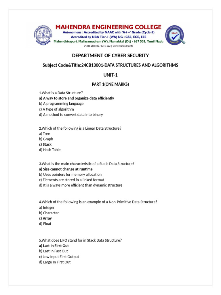 Qb-Unit 1 | PDF | Time Complexity | Queue (Abstract Data Type)