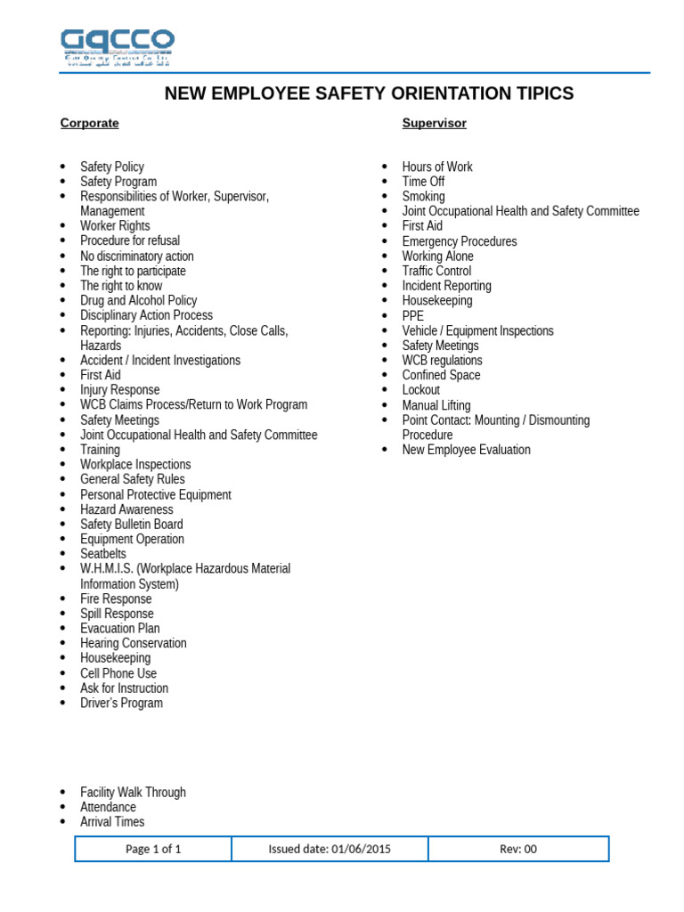 B.2. Employee Safety Orientation Topics | PDF