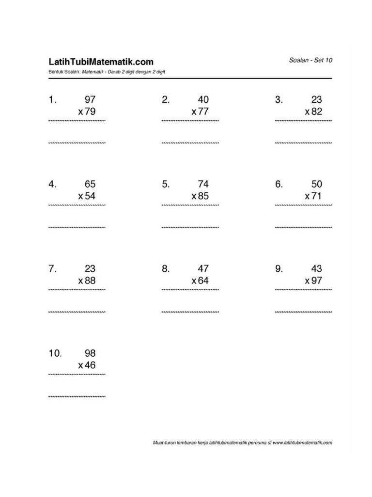 Latihan Darab Dua Digit Tahun 4 | PDF
