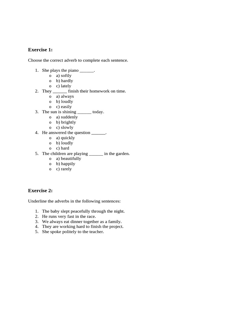 Adverbs - Exercise | PDF