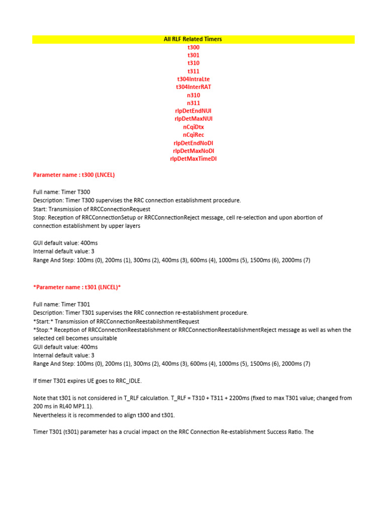 RLF Timer Parameters Overview | PDF | Transmission Control Protocol ...