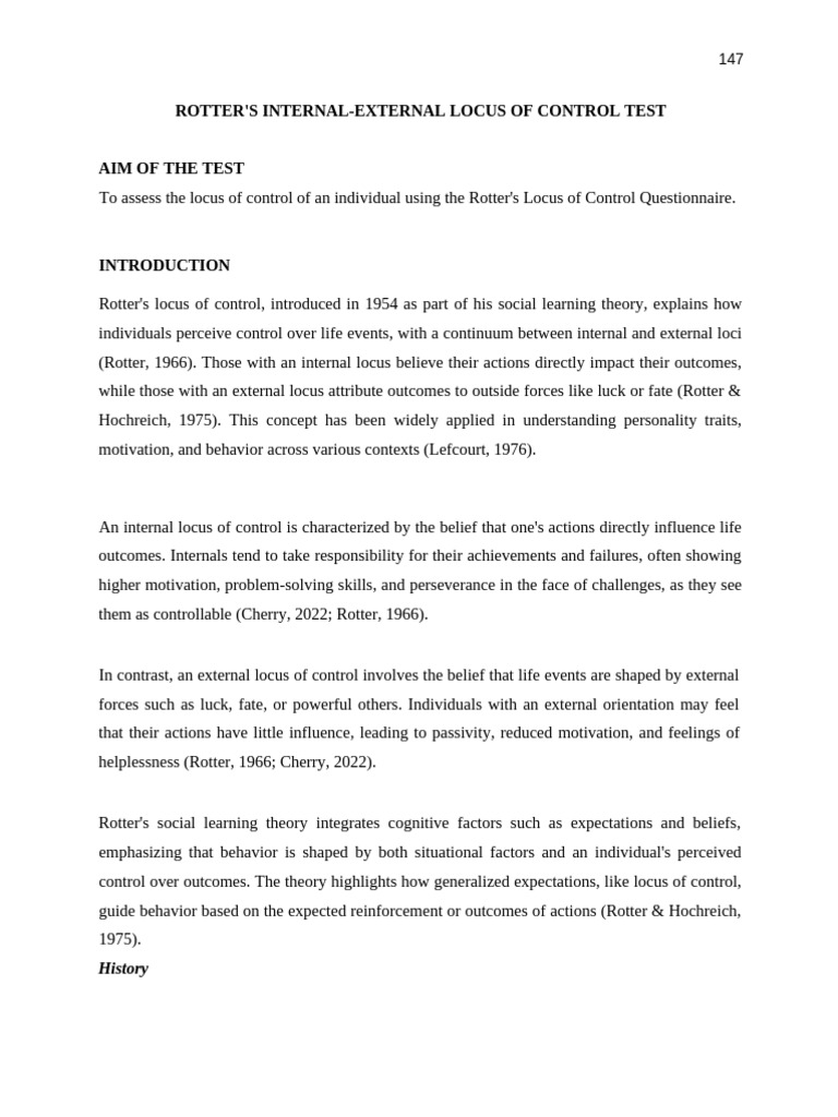 Rotter's Locus of Control Assessment | PDF | Self Efficacy | Motivational