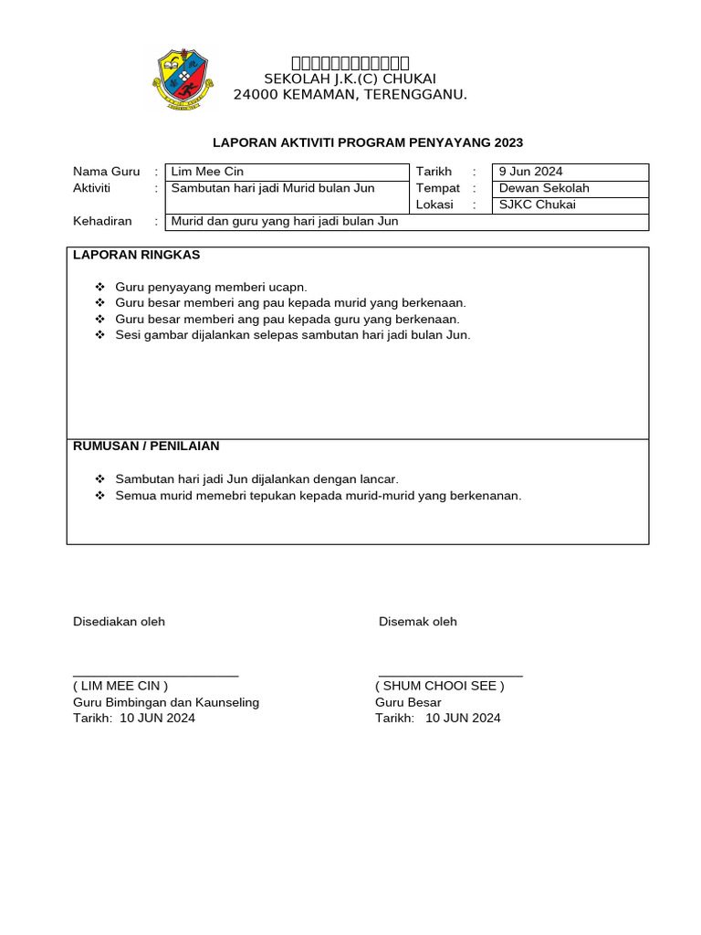 Laporan Penyayang - Hari Jadi Bulan6 | PDF