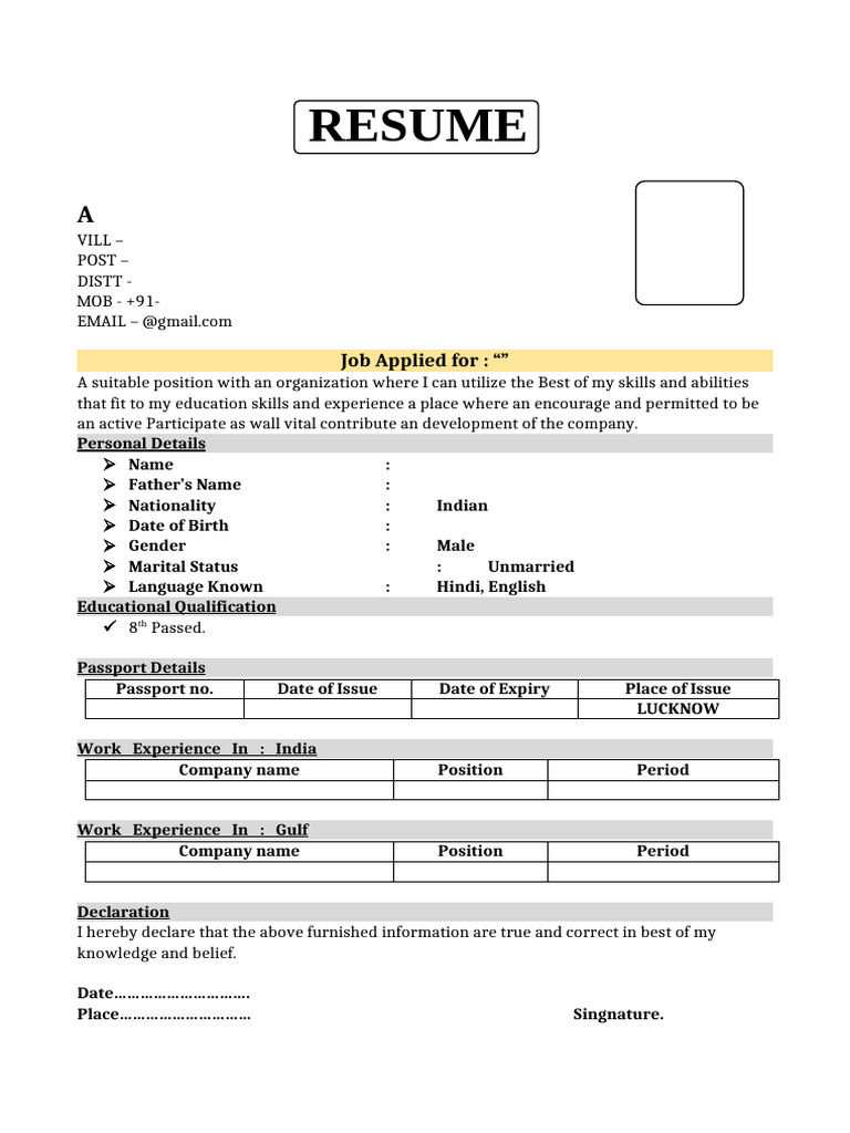Biodata Format for Job Applications | PDF
