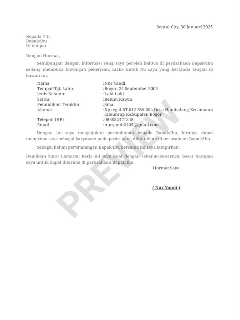 Surat Lamaran 1 | PDF