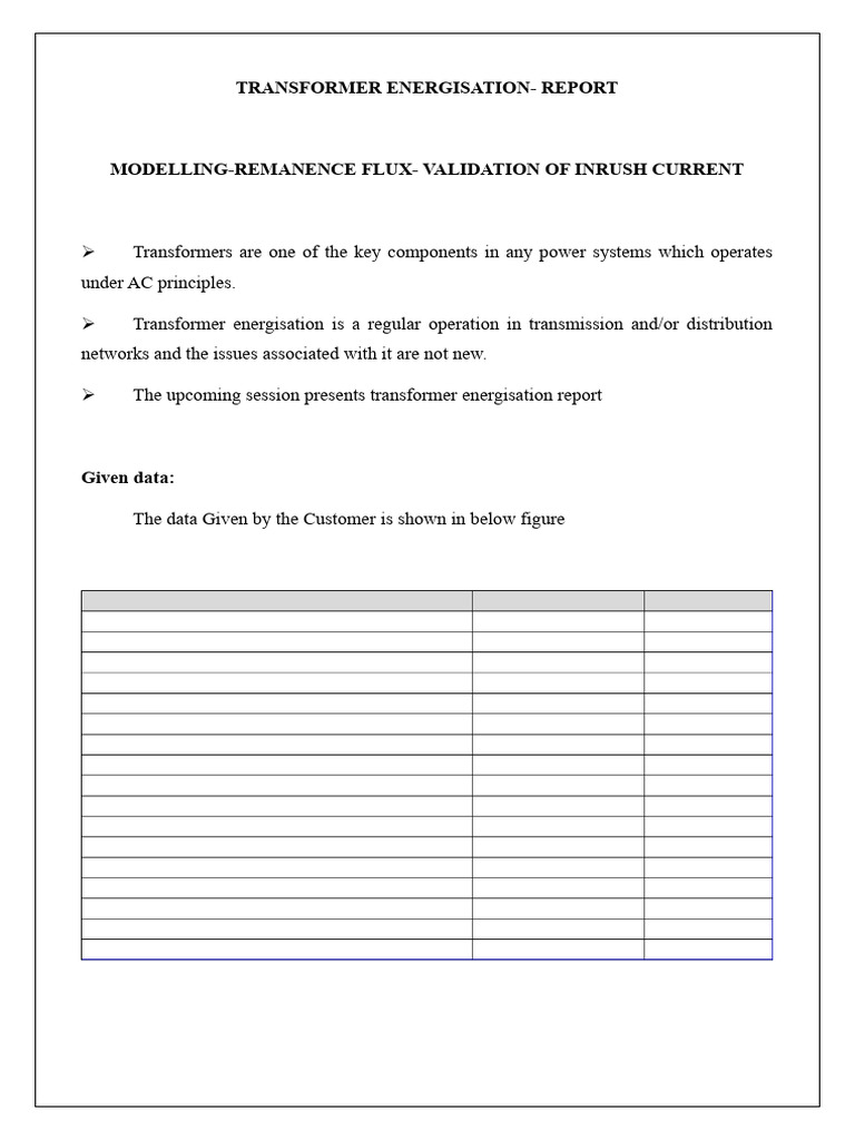 Transformer Energization Study Report | PDF | Transformer | Electrical ...