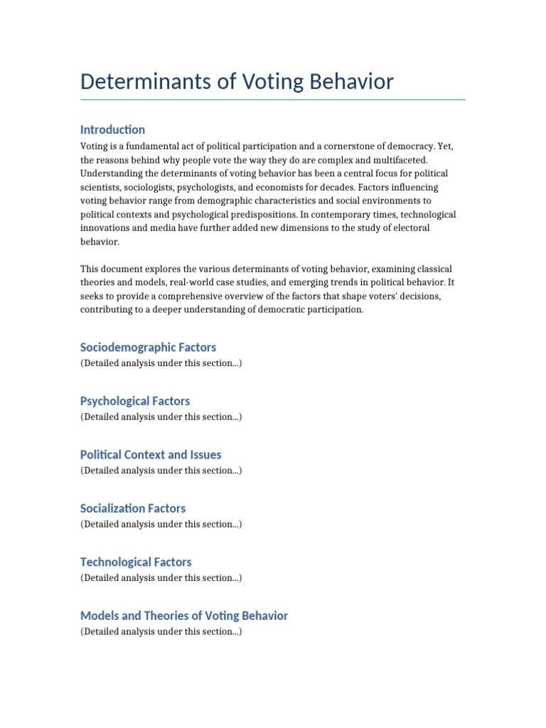 Determinants of Voting Behavior | PDF | Behavior | Psychology