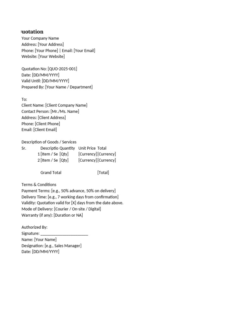 Quotation Template No Tax | PDF