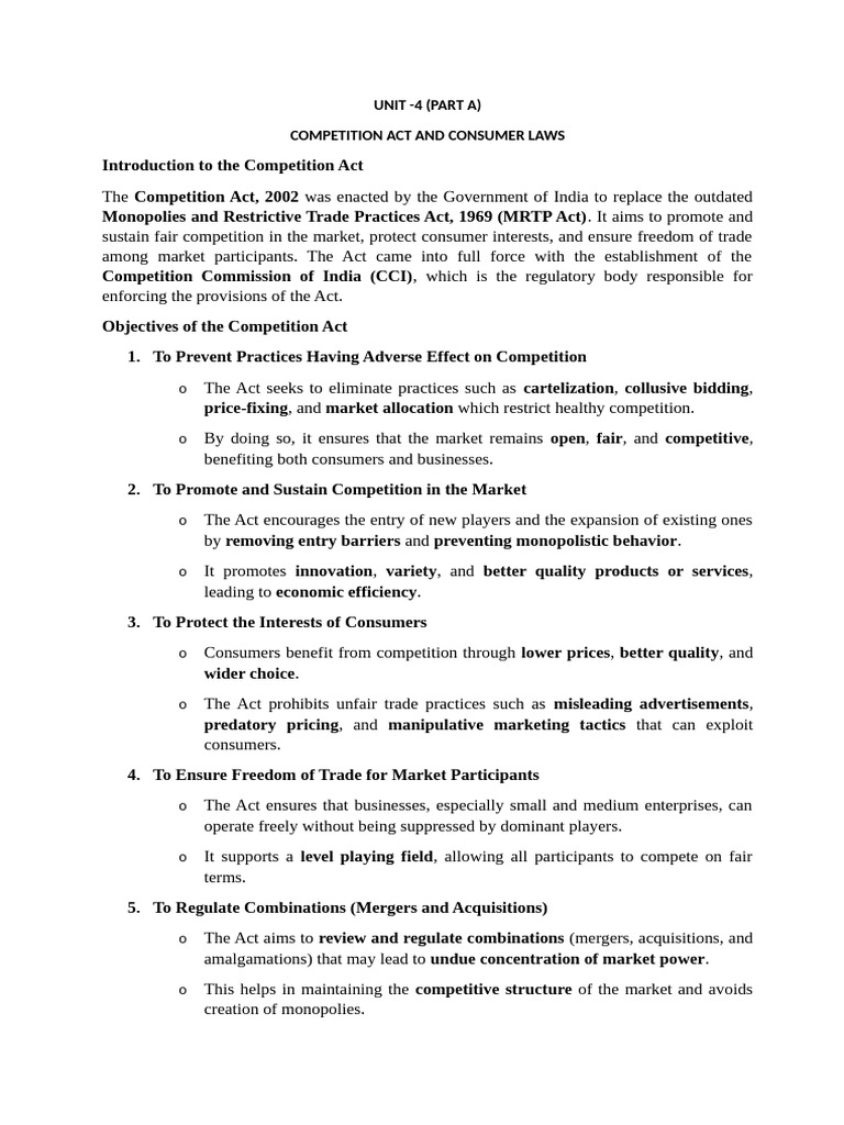 Unit 4 Competition Act BR 2025 | PDF | Competition Law | Mergers And ...