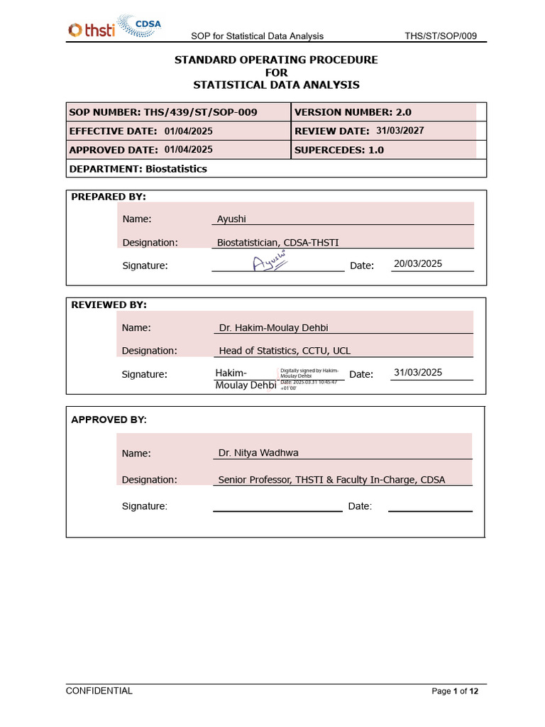 SOP for Statistical Data Analysis | PDF | Statistics | Regression Analysis