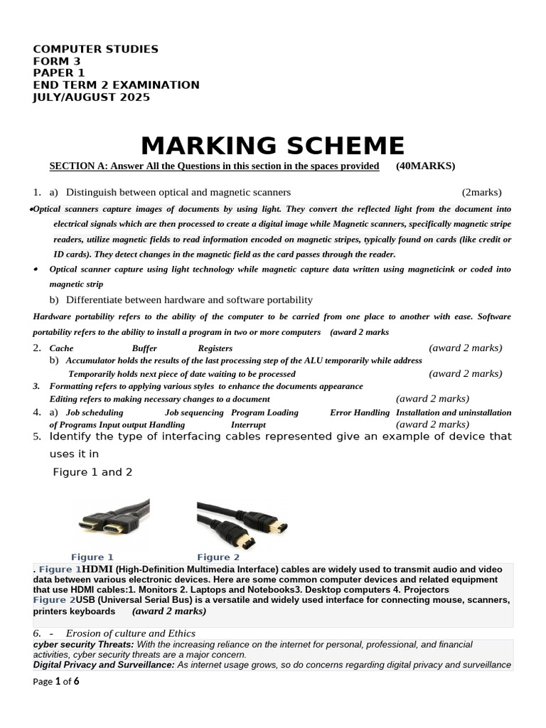 Computer Studies F3 PP1 MS | PDF | Spreadsheet | Computer Data Storage