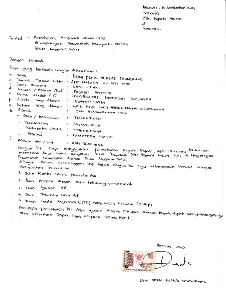 Surat Lamaran Doni | PDF