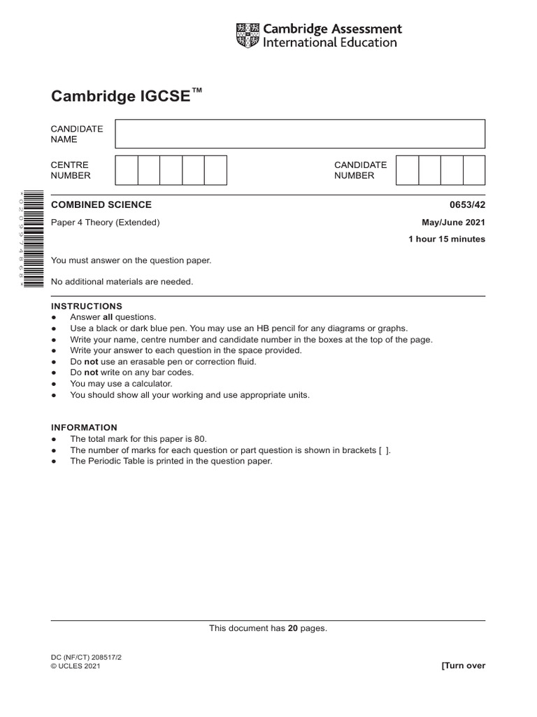 Cambridge IGCSE: Combined Science 0653/42 | PDF | Thermometer | Chloride