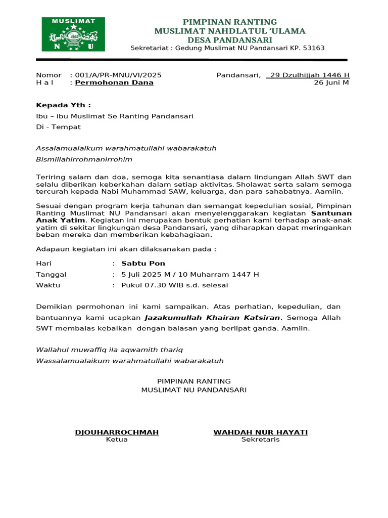 Surat Santunan Anak Yatim - 2025 | PDF