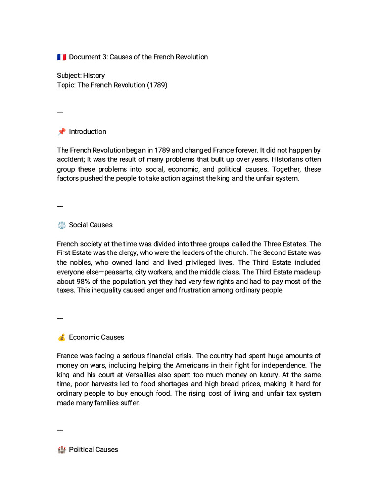 Causes of The French Revolution | PDF