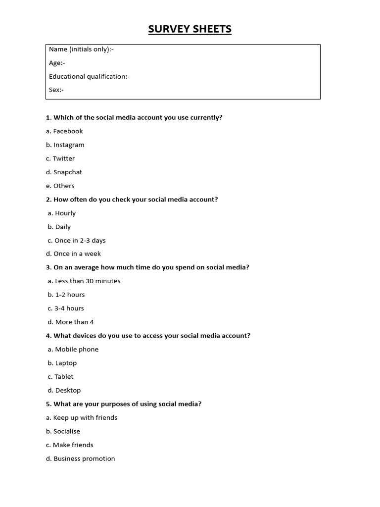 Survey Sheets | PDF