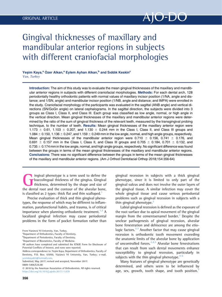 Gingival Thicknesses of Maxillary and Mandibular Anterior Regions in ...