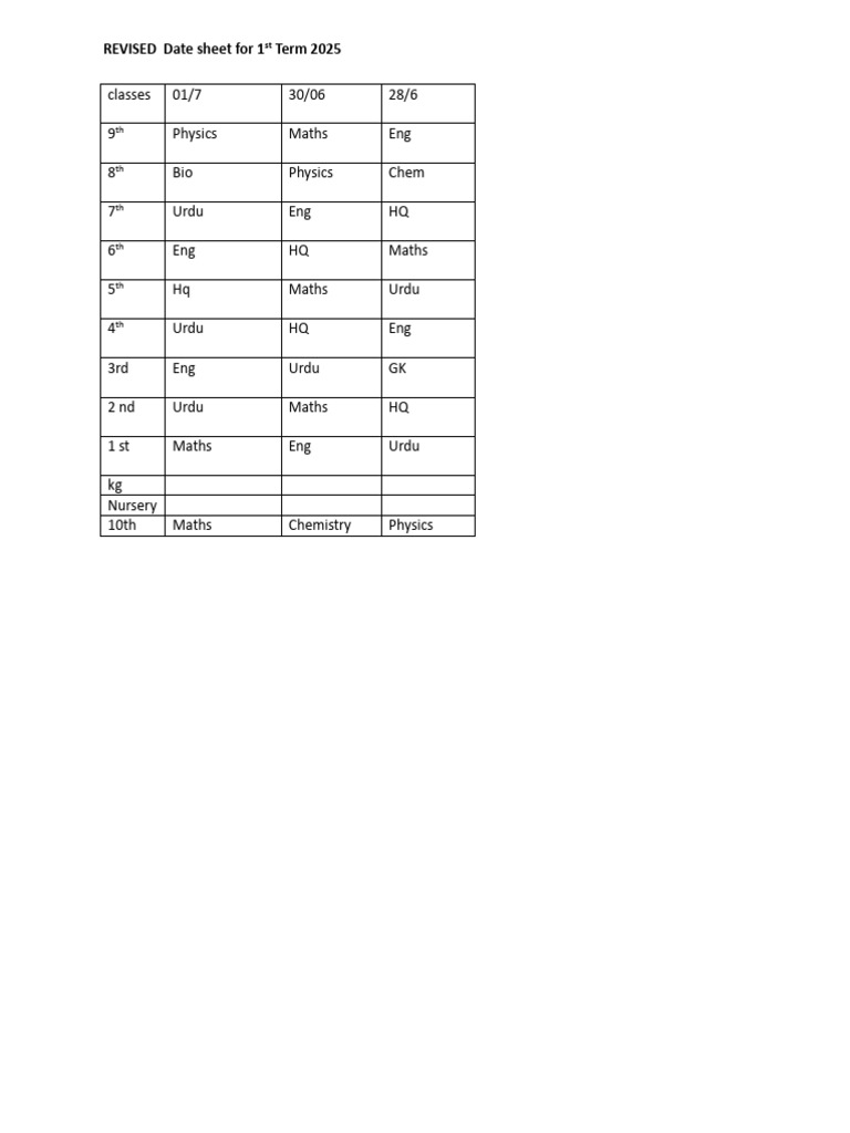 Revised Time Table | PDF