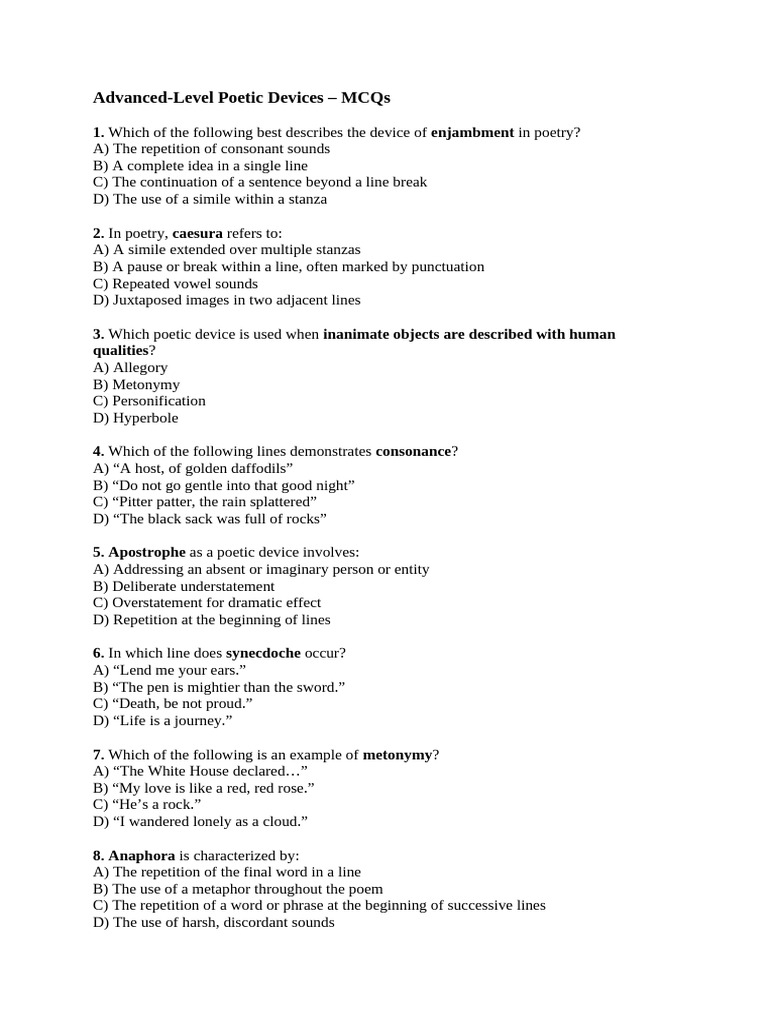 Advanced Poetic Devices Exercise | PDF | Poetry | Rhyme