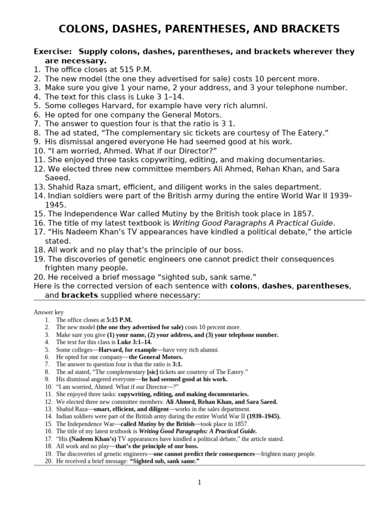 Punctuation Guide: Colons, Dashes, Brackets | PDF | Bracket | Quotation ...