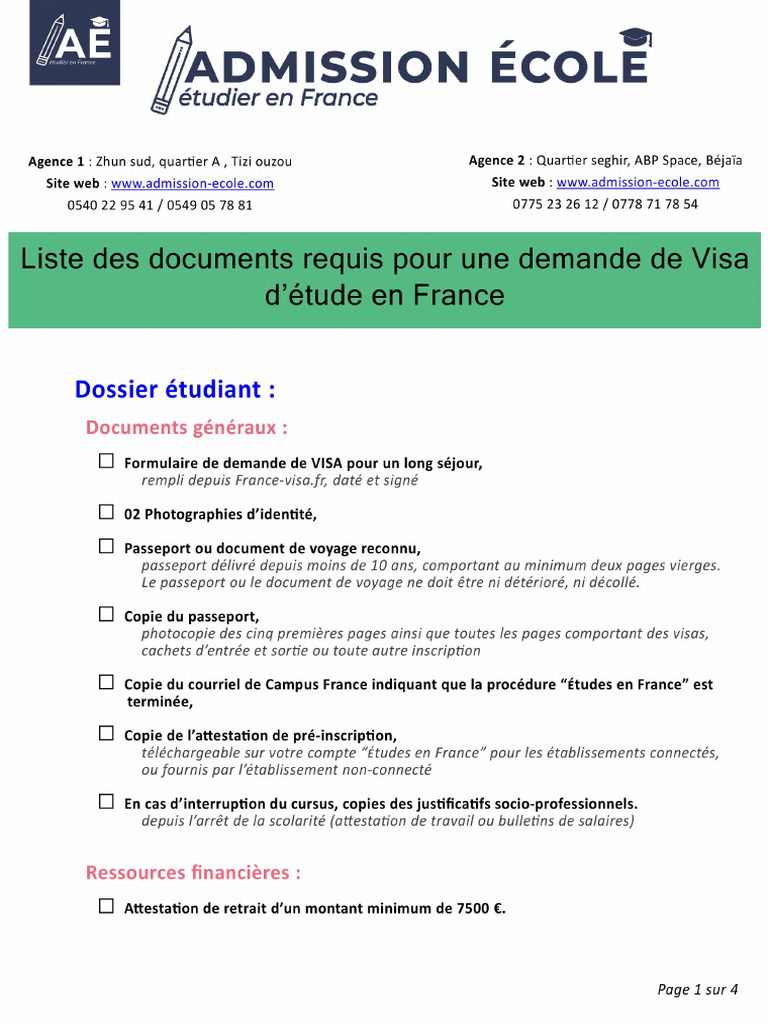 Liste Des Documents Pour Dossier VISA v3.0 | PDF