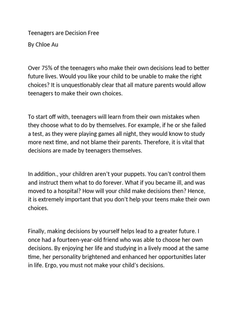 Teenagers Are Decision Free | PDF