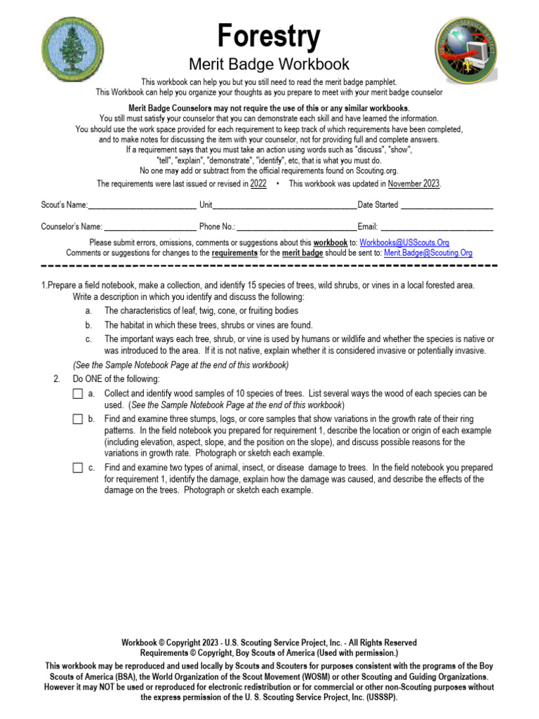 Forestry Merit Badge Workbook Guide | PDF | Forest Management | Forests