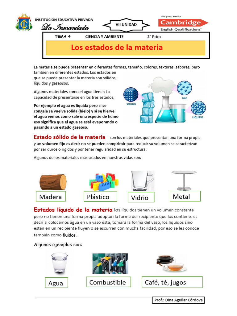 Estados de la materia para niños | PDF | Gases | Líquidos