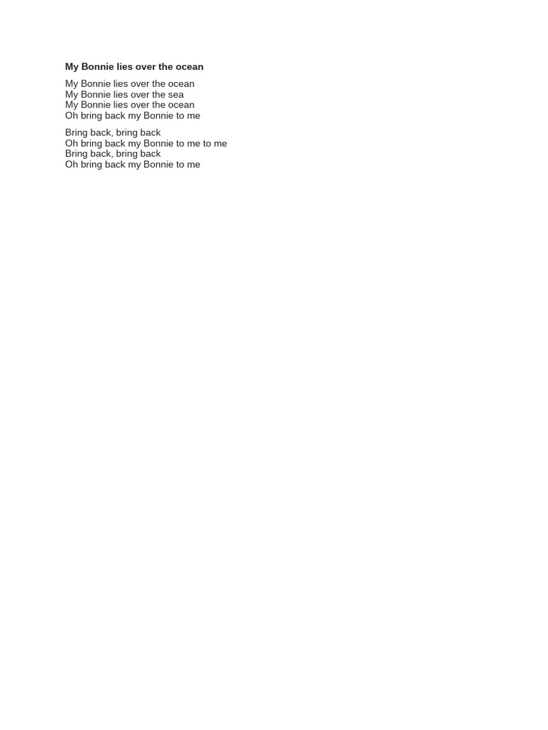 My Bonnie Lies Over the Ocean Lyrics | PDF