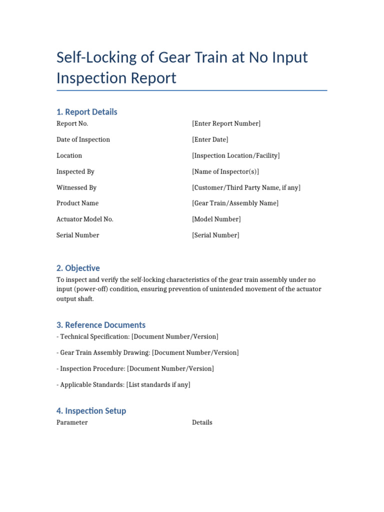 Self Locking Gear Train Inspection Report | PDF