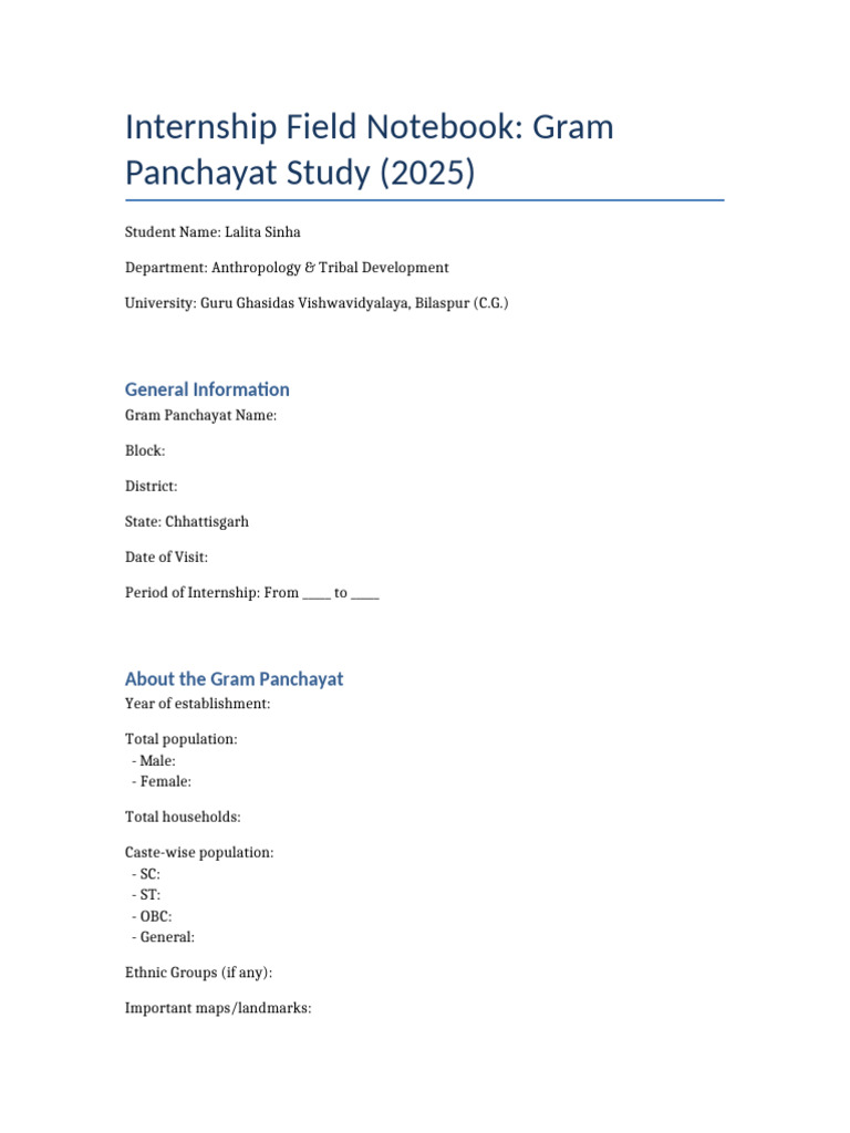 Internship Field Notebook LalitaSinha | PDF
