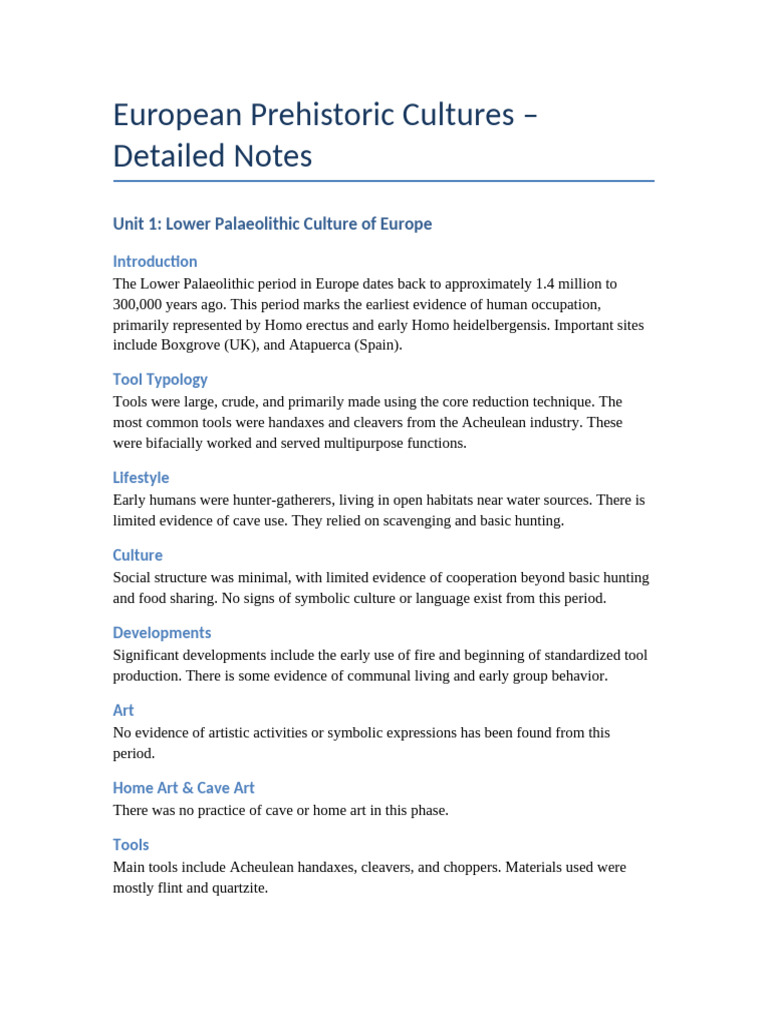 European Prehistoric Cultures Notes | PDF