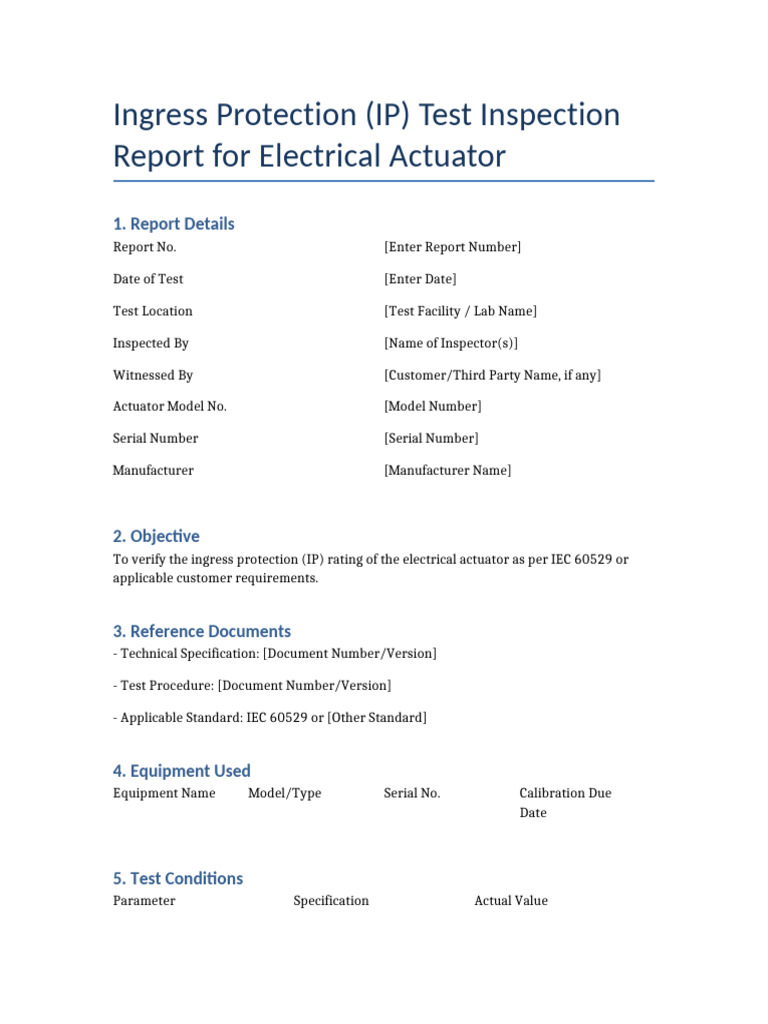 Electrical Actuator IP Test Report | PDF