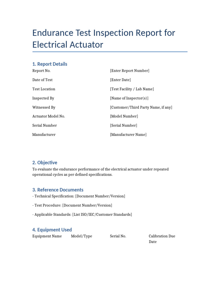 Electrical Actuator Endurance Test Report | PDF