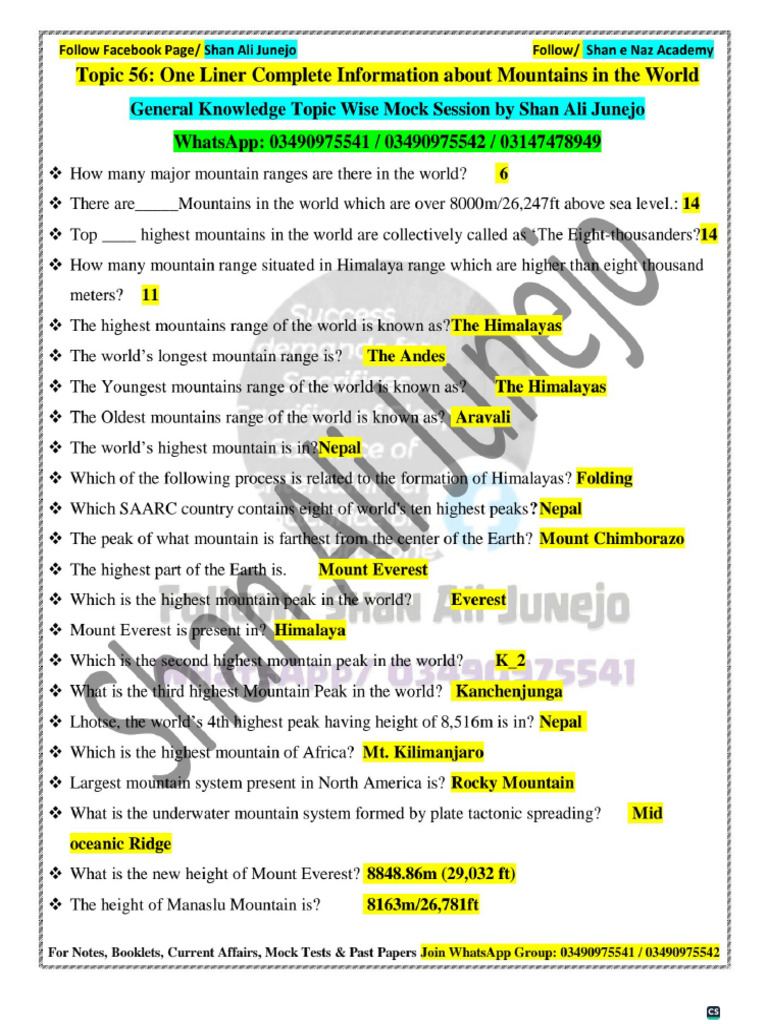 GK Session 2025 - Topic 56 GK About Mountains of the World by Shan Ali ...