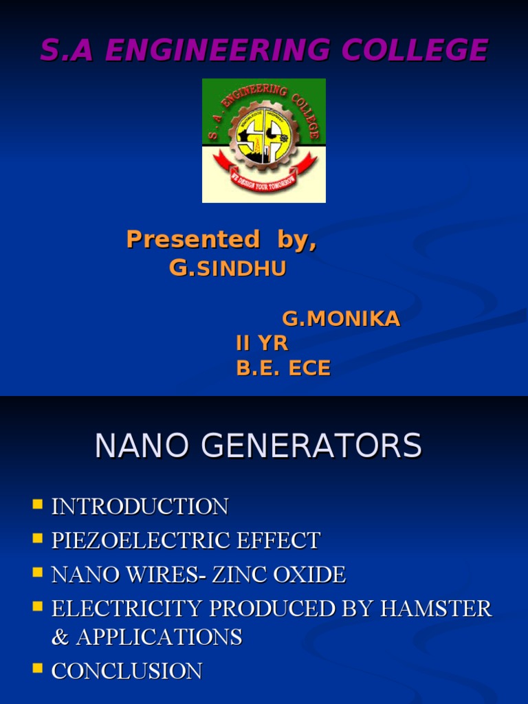 Nano Generators | PDF | Zinc Oxide | Nanowire
