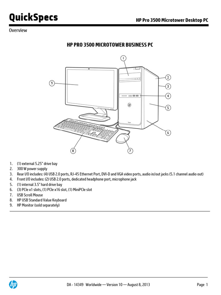 HP Pro 3500 Microtower PC Overview | PDF | Intel | Recycling